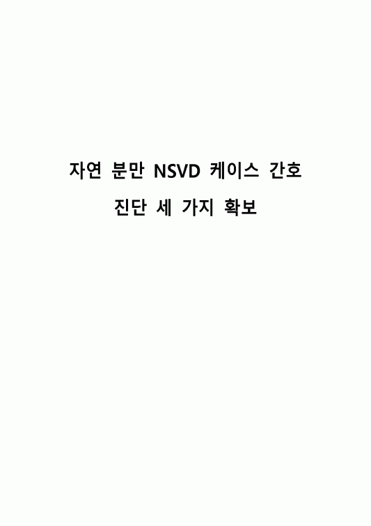 자연 분만 NSVD 케이스 간호 진단 세 가지 확보