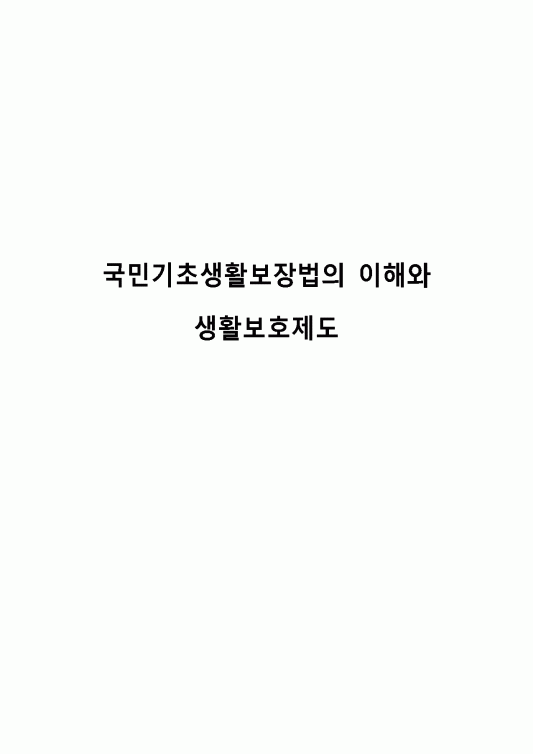 국민기초생활보장법 생활보호법의 이해와 분석