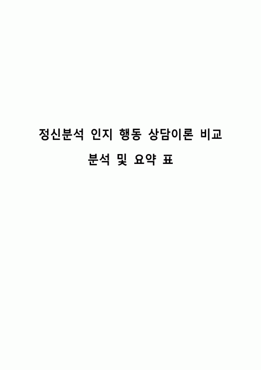 정신분석 인지 행동 상담이론 비교 분석 및 요약 표