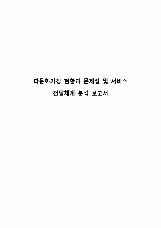 다문화가정 현황과 문제점 및 서비스 전달체계 분석 보고서