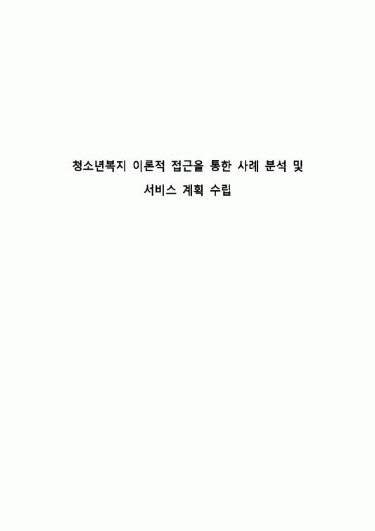 청소년복지 이론적 접근을 통한 사례 분석 및 서비스 계획 수립