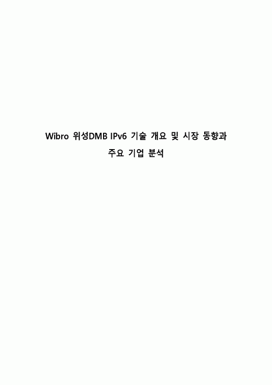 Wibro 위성DMB IPv6 기술 개요 및 시장 동향과 주요 기업 분석
