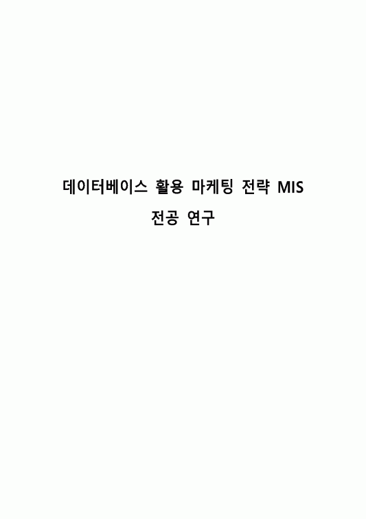 데이터베이스 활용 마케팅 전략 MIS 전공 연구