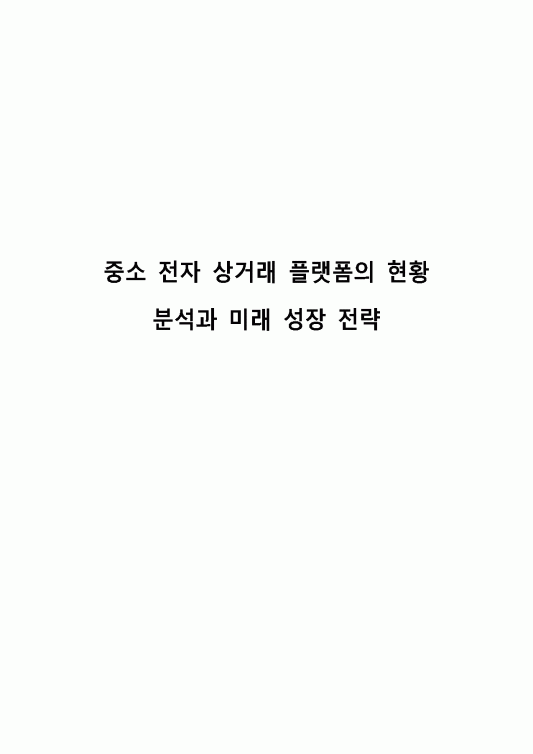 중소 전자 상거래 플랫폼의 현황 분석과 미래 성장 전략