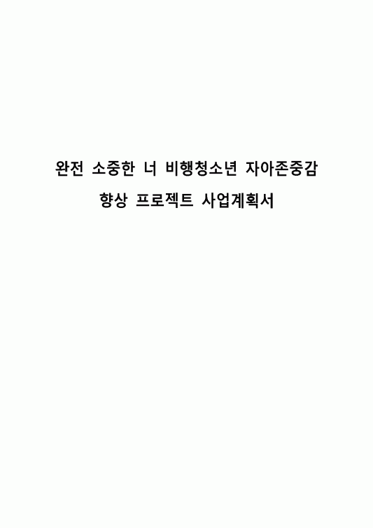 완전 소중한 너 비행청소년 자아존중감 향상 프로젝트 사업계획서