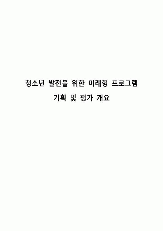 청소년 발전을 위한 미래형 프로그램 기획 및 평가 개요