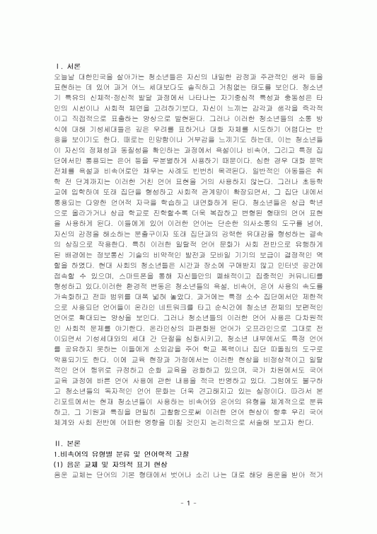 사회언어학-국어에서 청소년들 많이 쓰는 은어 비속어 줄임말 조사해서 유형별 분류하시고, 어떤 기능과 특징이 있는지 살펴보고, 그 원인과 기원에 대해 조사하시오, 추가로 이것들이 국민 언어생활과 국어에 어떤영향을 미칠것인지 예상해보시오