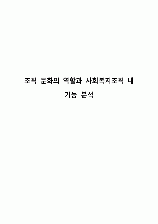 조직 문화의 역할과 사회복지조직 내 기능 분석