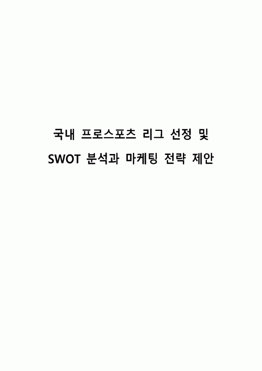 국내 프로스포츠 리그 선정 및 SWOT 분석과 마케팅 전략 제안