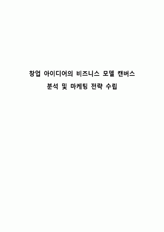 창업 아이디어의 비즈니스 모델 캔버스 분석 및 마케팅 전략 수립
