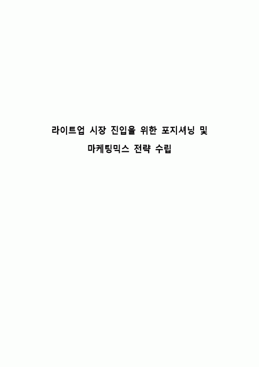 라이트업 시장 진입을 위한 포지셔닝 및 마케팅믹스 전략 수립