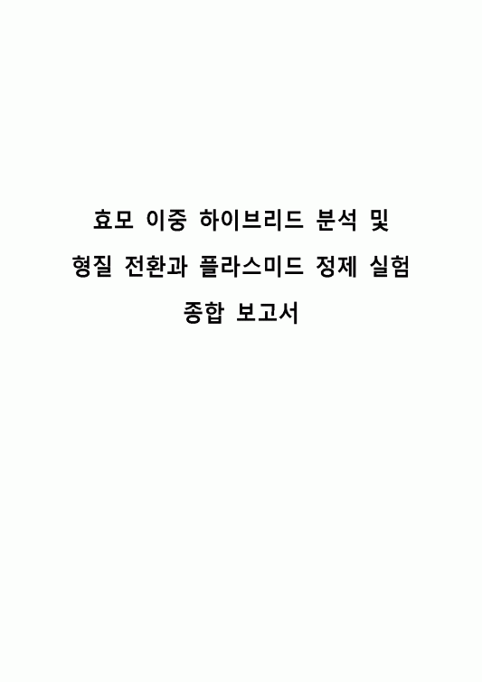 효모 이중 하이브리드 분석 및 형질 전환과 플라스미드 정제 실험 종합 보고서