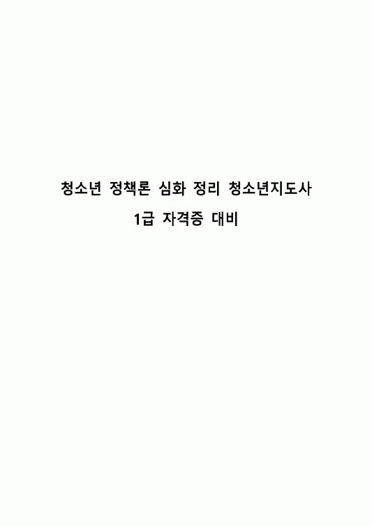 청소년 정책론 심화 정리 청소년지도사 1급 자격증 대비