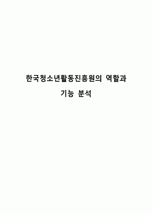 한국청소년활동진흥원의 역할과 기능 분석