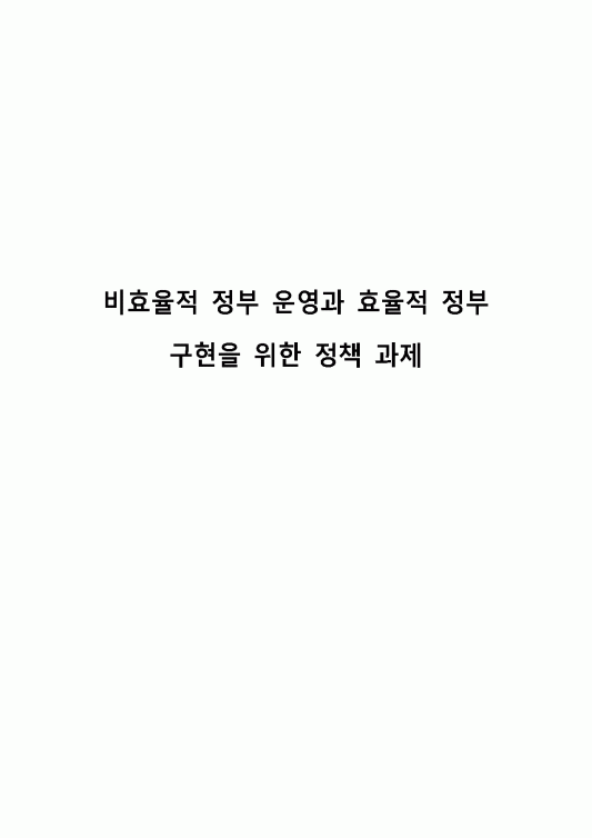 비효율적 정부 운영과 효율적 정부 구현을 위한 정책 과제