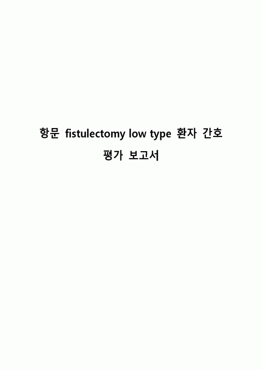 항문 fistulectomy low type 환자 간호 평가 보고서