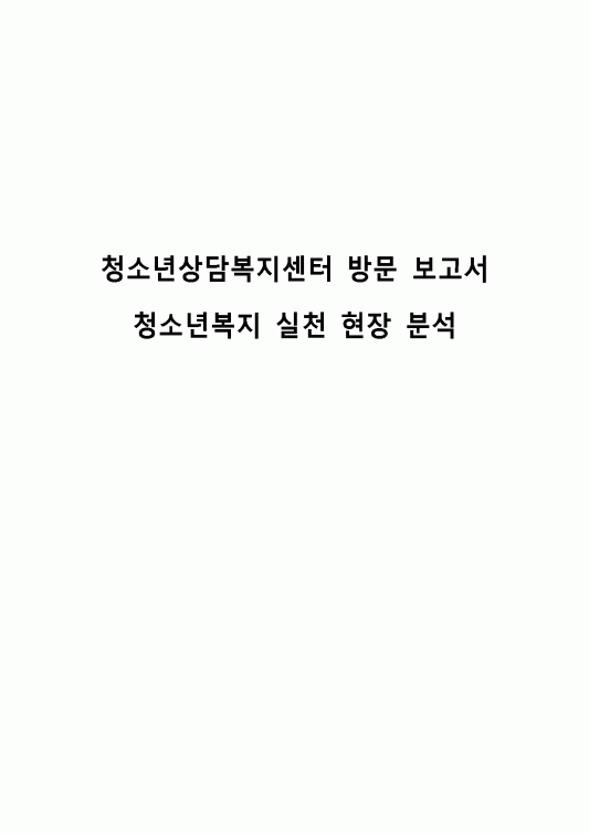 청소년상담복지센터 방문 보고서 청소년복지 실천 현장 분석