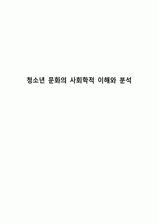 청소년 문화의 사회학적 이해와 분석