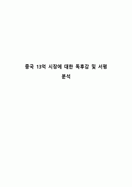 중국 13억 시장에 대한 독후감 및 서평 분석