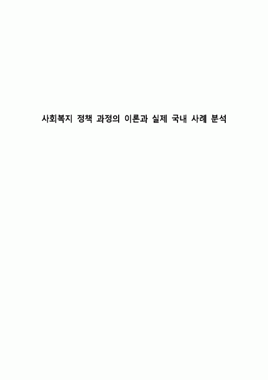 사회복지 정책 과정의 이론과 실제 국내 사례 분석