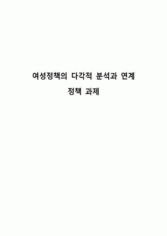여성정책의 다각적 분석과 연계 정책 과제