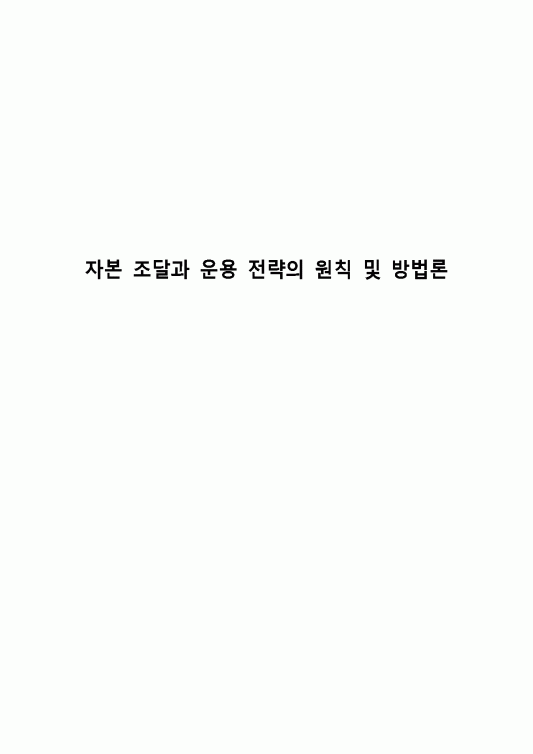 자본 조달과 운용 전략의 원칙 및 방법론