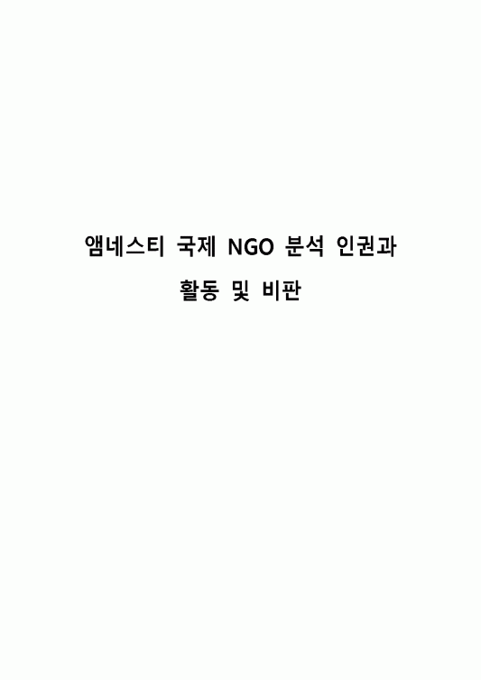 앰네스티 국제 NGO 분석 인권과 활동 및 비판