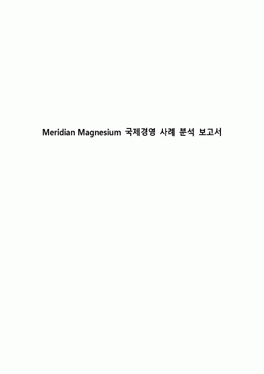 Meridian Magnesium 국제경영 사례 분석 보고서