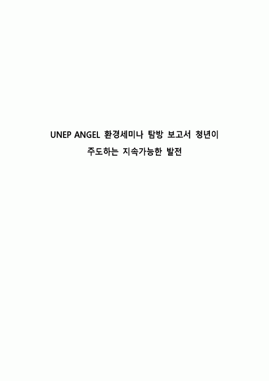 UNEP ANGEL 환경세미나 탐방 보고서 청년이 주도하는 지속가능한 발전