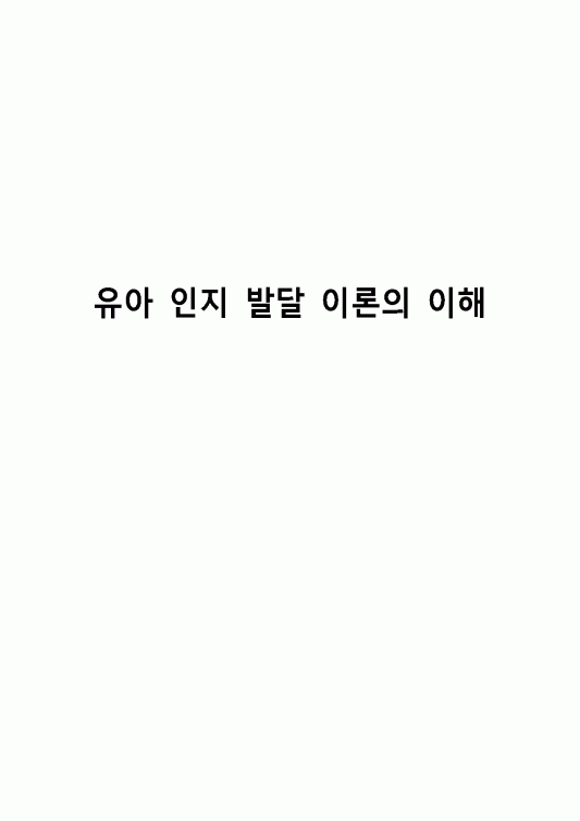 유아 인지 발달 이론의 이해