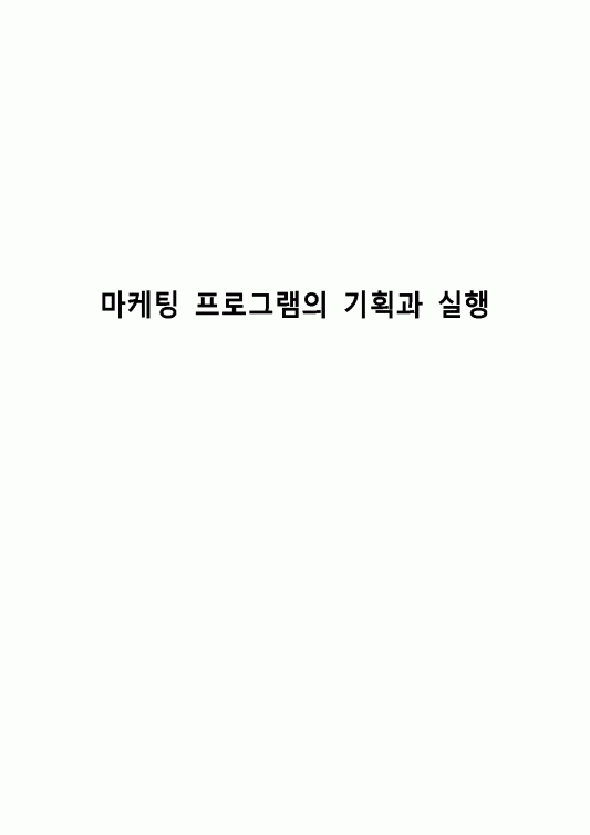 마케팅 프로그램의 기획과 실행