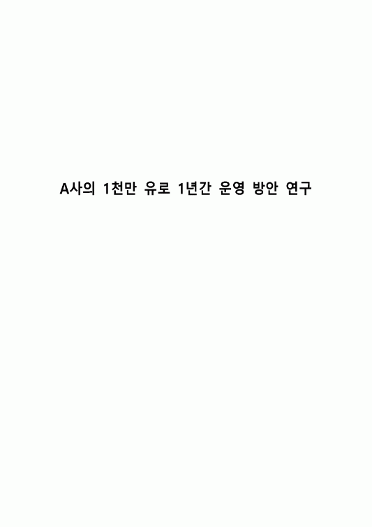 A사의 1천만 유로 1년간 운영 방안 연구