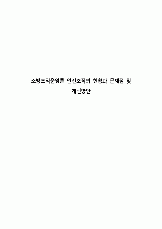 소방조직운영론 안전조직의 현황과 문제점 및 개선방안