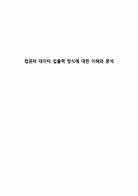 컴퓨터 데이터 입출력 방식에 대한 이해와 분석
