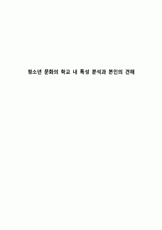 청소년 문화의 학교 내 특성 분석과 본인의 견해