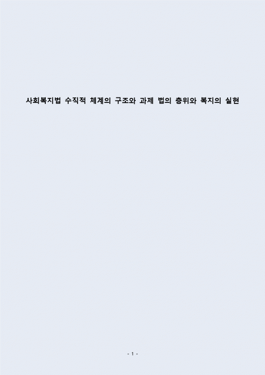 사회복지법 수직적 체계의 구조와 과제 법의 층위와 복지의 실현