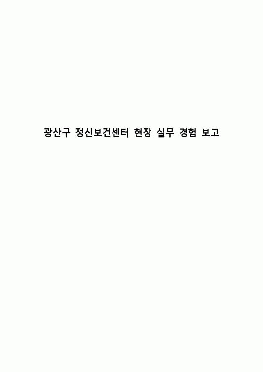 광산구 정신보건센터 현장 실무 경험 보고