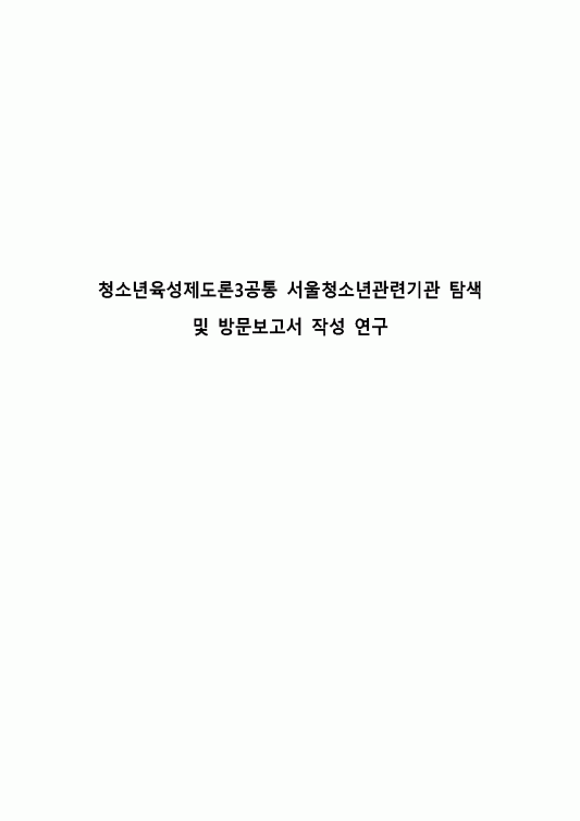 청소년육성제도론3공통 서울청소년관련기관 탐색 및 방문보고서 작성 연구