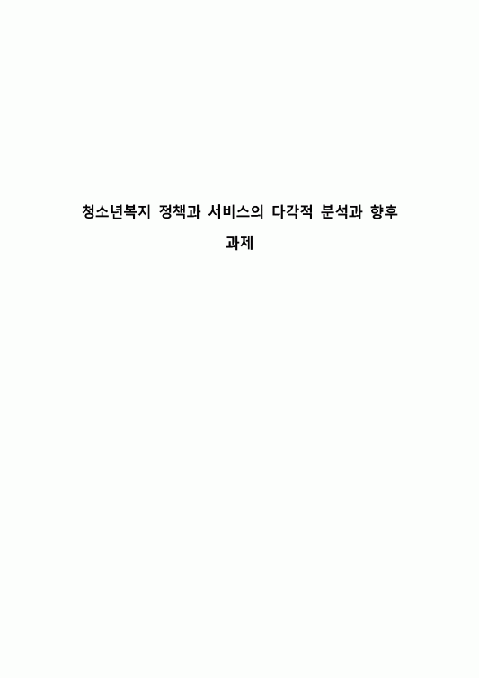 청소년복지 정책과 서비스의 다각적 분석과 향후 과제