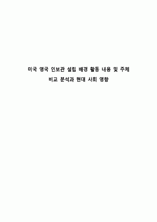 미국 영국 인보관 설립 배경 활동 내용 및 주체 비교 분석과 현대 사회 영향
