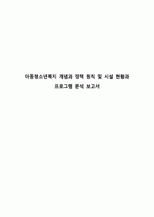 아동청소년복지 개념과 정책 원칙 및 시설 현황과 프로그램 분석 보고서