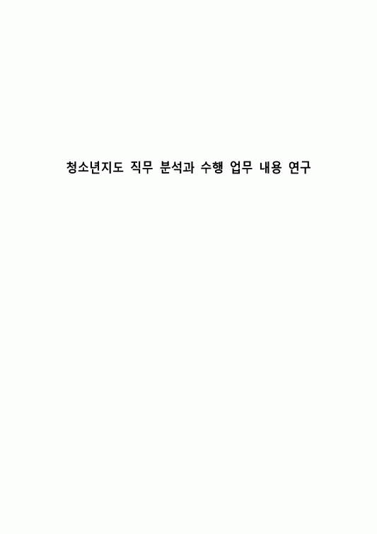청소년지도 직무 분석과 수행 업무 내용 연구