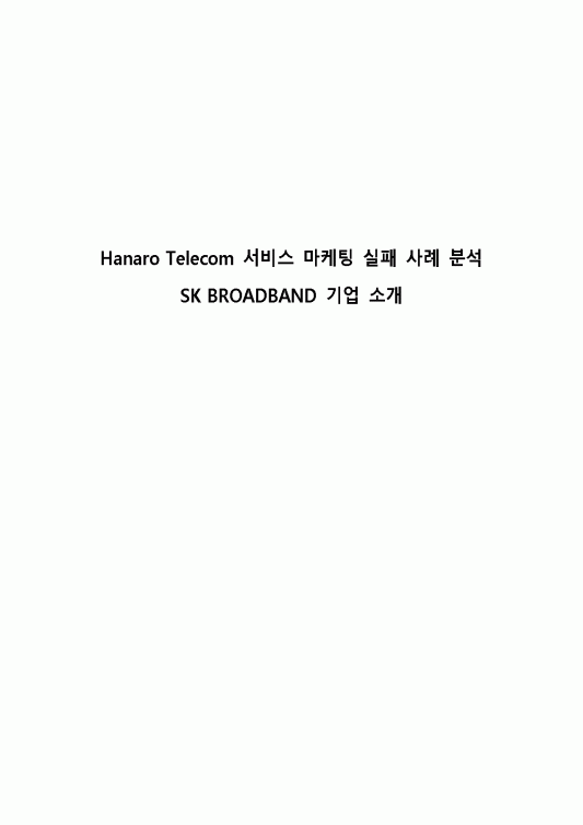 Hanaro Telecom 서비스 마케팅 실패 사례 분석 SK BROADBAND 기업 소개
