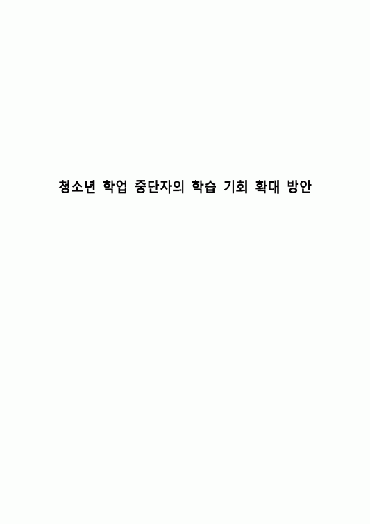 청소년 학업 중단자의 학습 기회 확대 방안