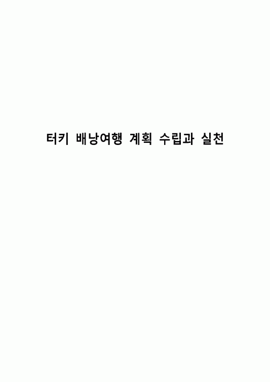 터키 배낭여행 계획 수립과 실천