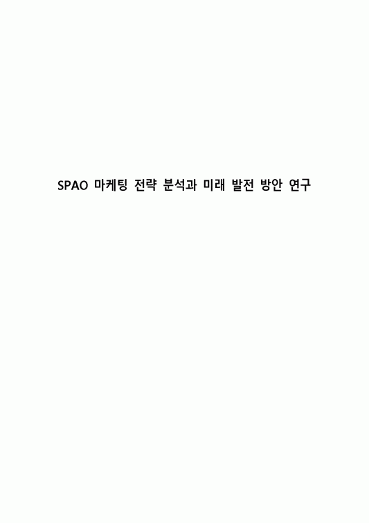 SPAO 마케팅 전략 분석과 미래 발전 방안 연구