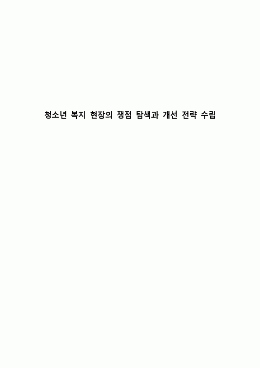 청소년 복지 현장의 쟁점 탐색과 개선 전략 수립