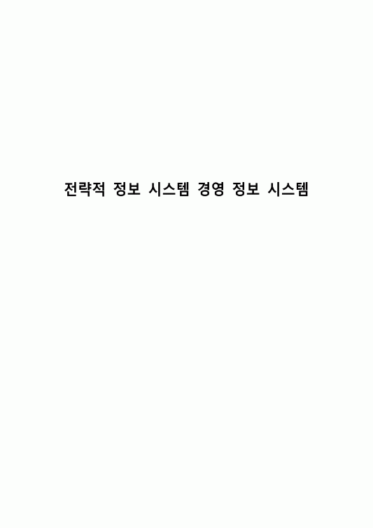 전략적 정보 시스템 경영 정보 시스템