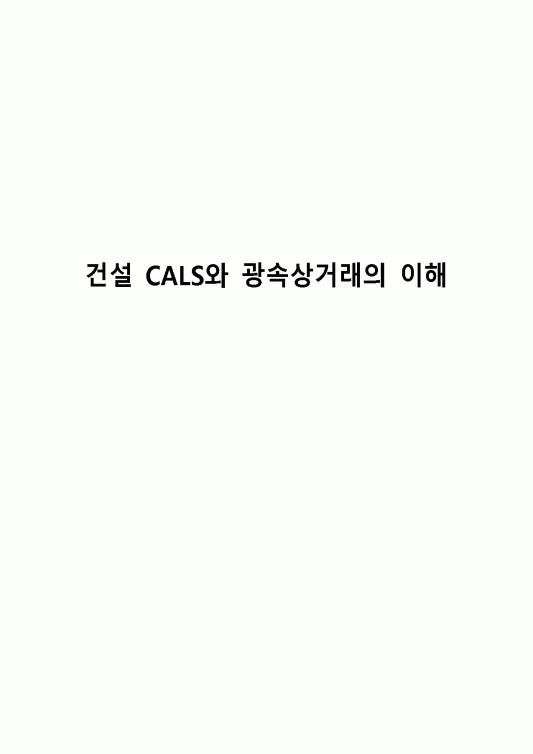 건설 CALS와 광속상거래의 이해
