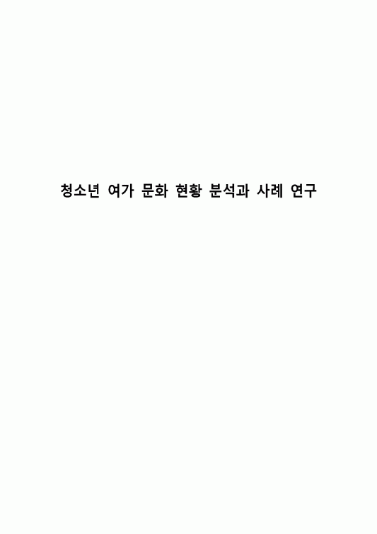 청소년 여가 문화 현황 분석과 사례 연구